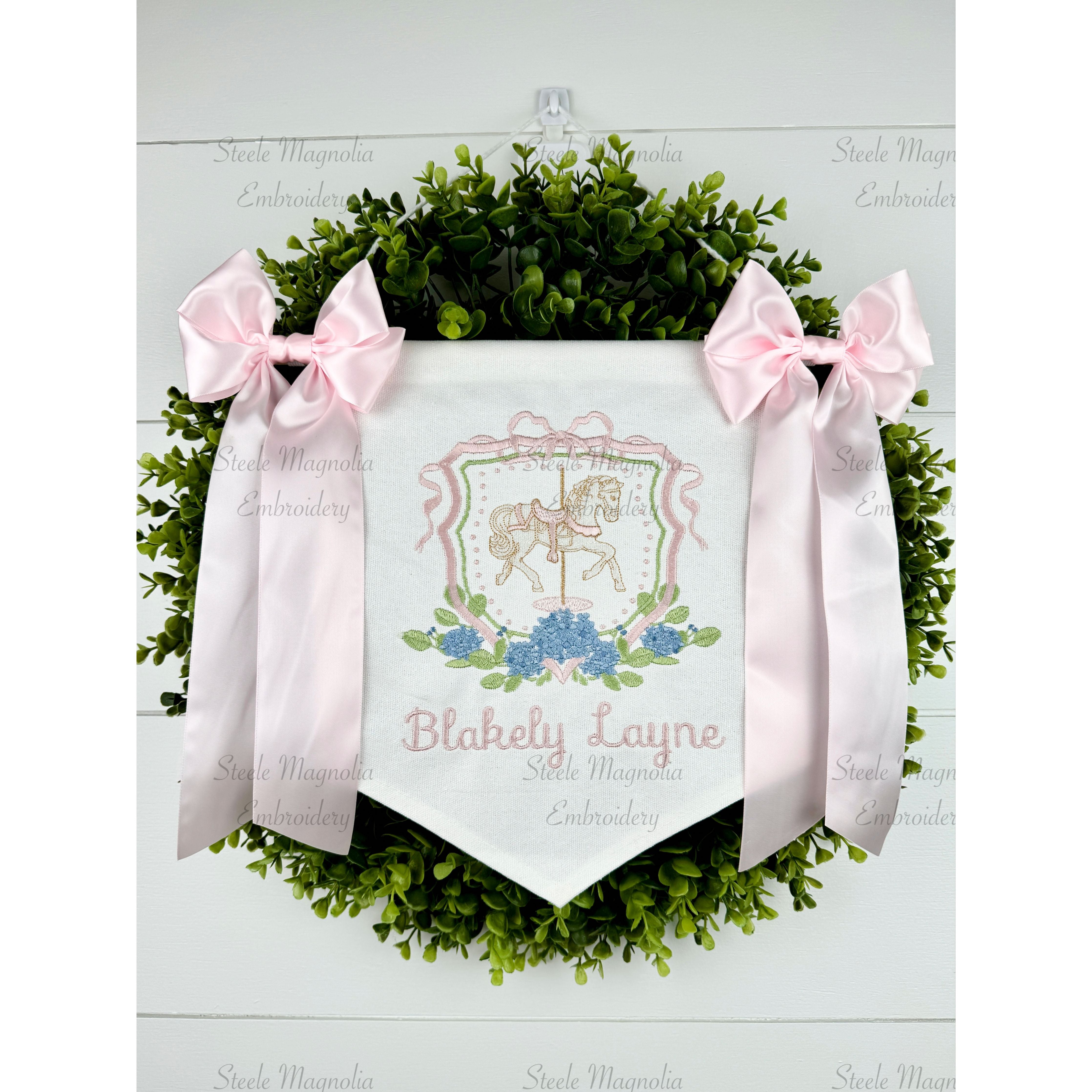 Carousel Horse Hydrangea Crest Baby Banner – Steele Magnolia Gift Co